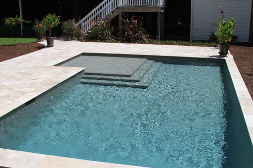 Geometric Swimming Pool with Sun Ledge and Umbrella Hole - Aqua Blue ...